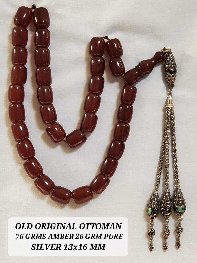 Amber Tasbi 13X16 mm Old Ottoman 26 grms Pure Silver - Taaaf Boutique